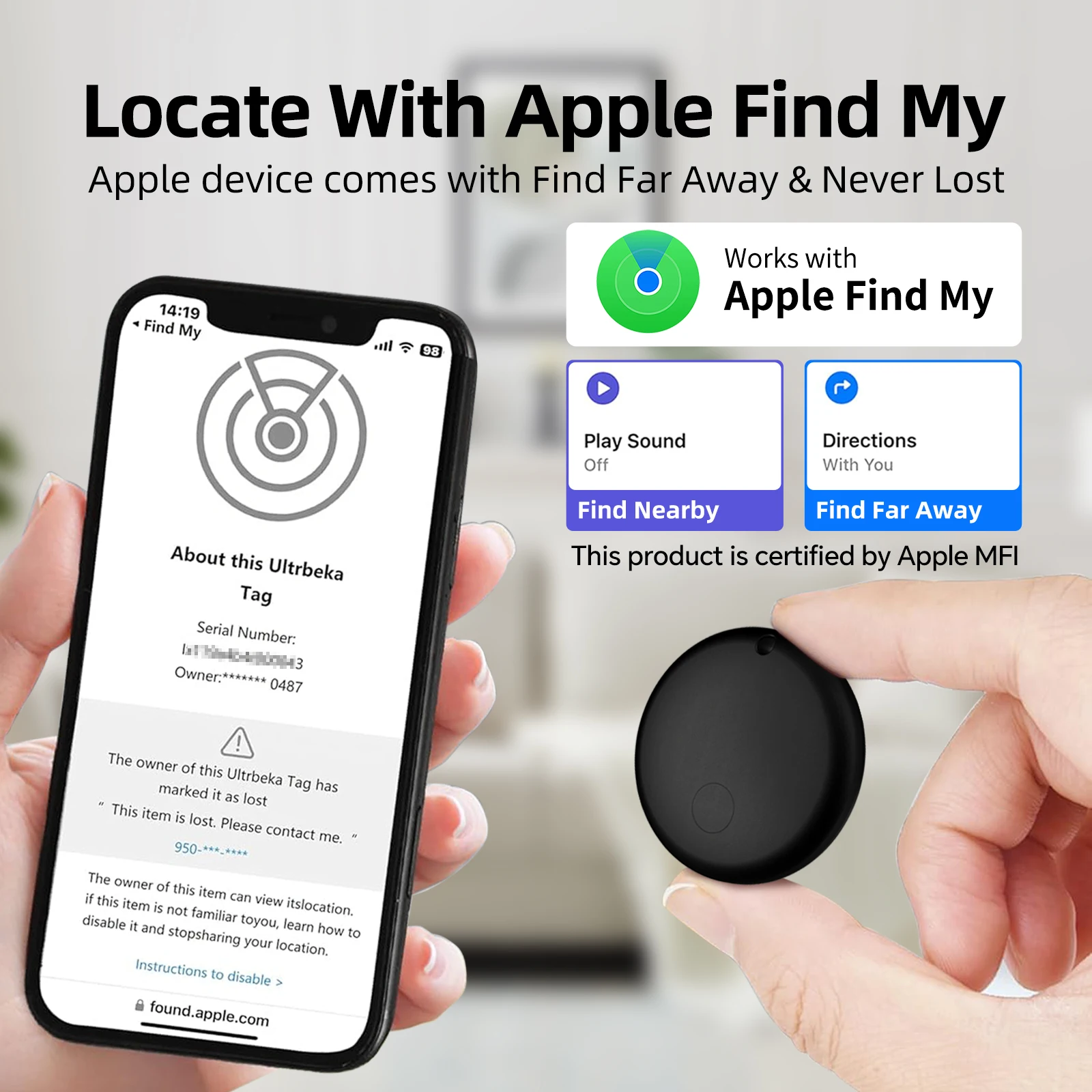 MFI Certificate Find My tracker Locator Tag Smart Key Finder Tag ...