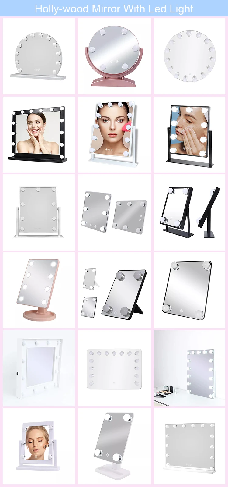 Custom Tabletop Hollywood Led Rectangle White Vanity Makeup Mirror ...