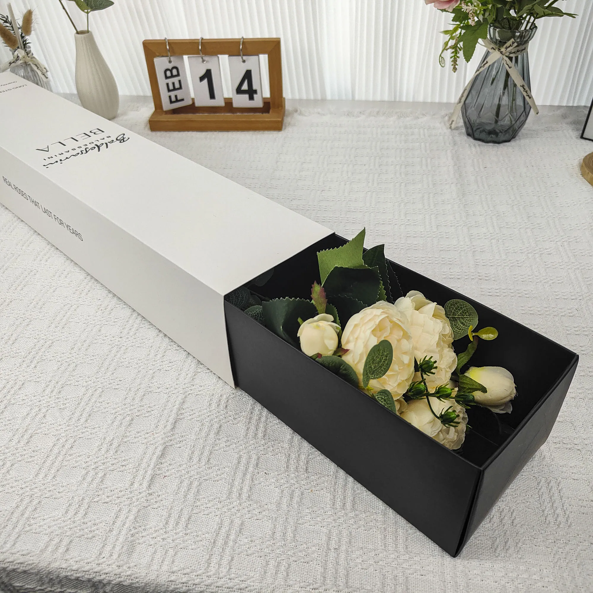 Decorative Preserved Artificial Flower Roses Rectangle Box With Clear ...