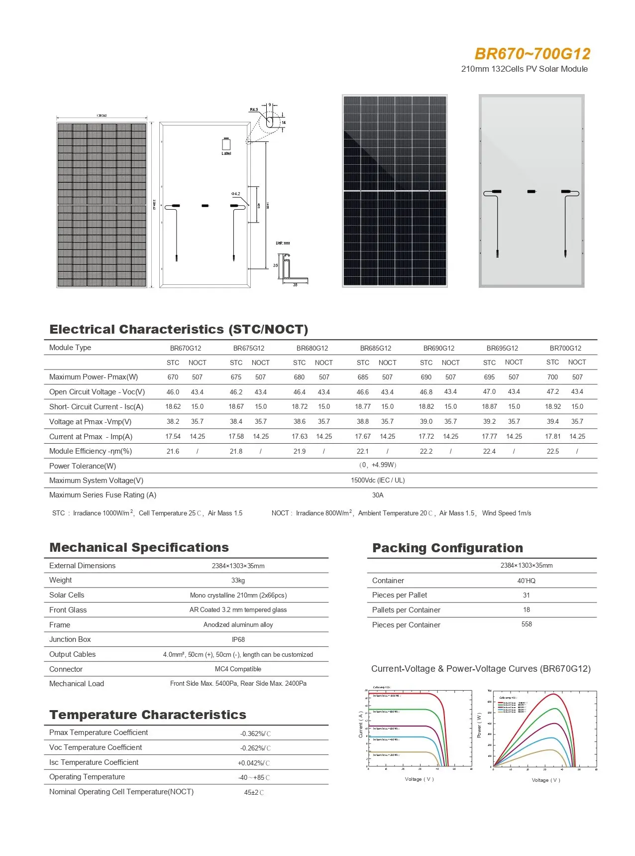 Br Panel Solar Module 450w 550wp 650wp 700wp For Home Mono Half Cell ...