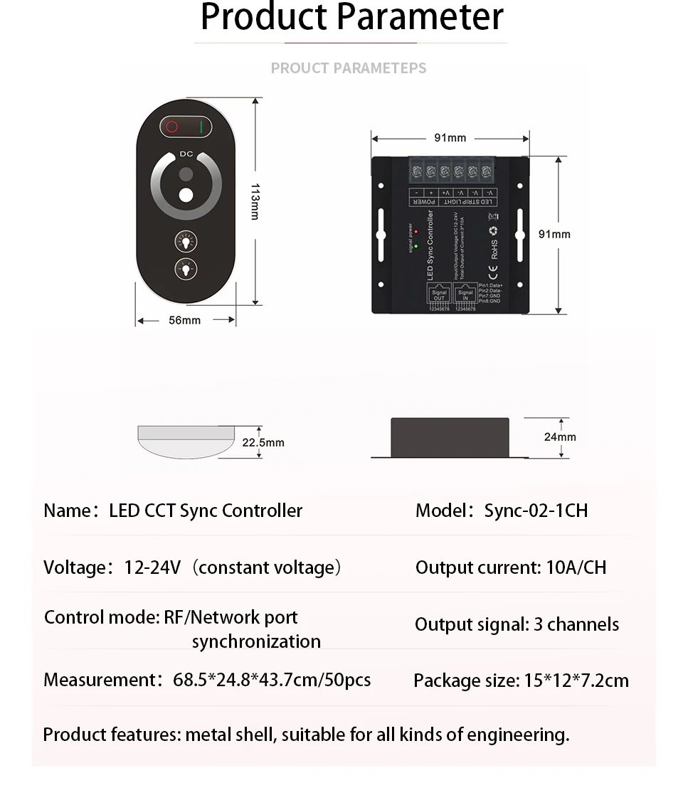 High Power Led Dimmer Sync Controller12v 24v Rf Touch Dimmer Remote ...