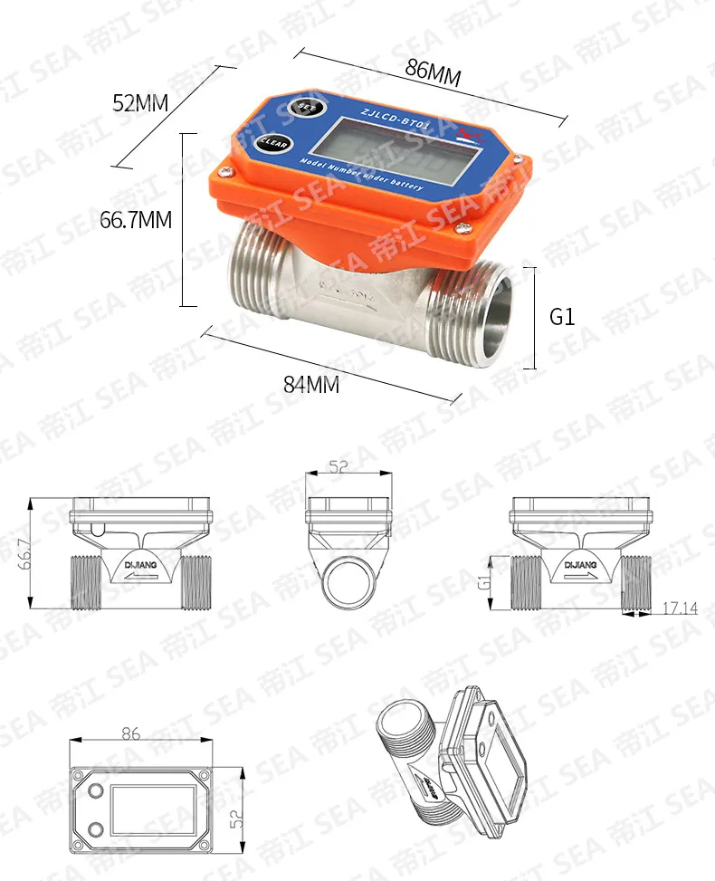 Dn25 Sus Turbine Flow Meter Electronic 1" 1 Inch 20-280l/min Water Flow Digital Meter Lcd ...
