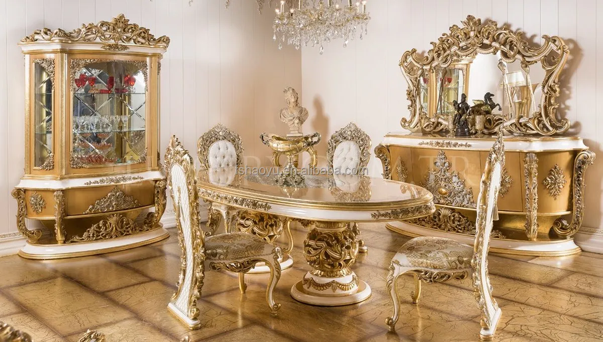 Luxury Wooden Dining Room Table Furniture Set Classic Royal Family ...