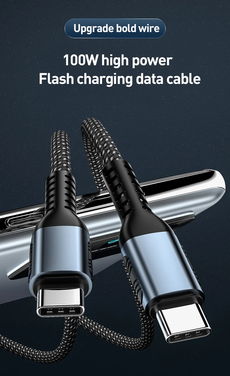 Super Fast Charge Cable Usb C 5a 100w High Quality Braided Nylon ...