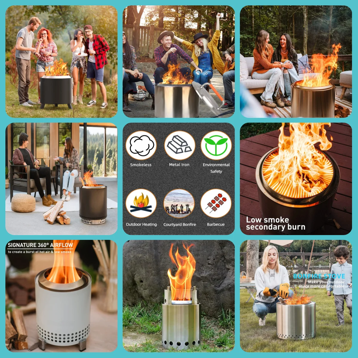 Smokeless Fire Pit Campfire Wood Burning Portable Firepits Backyard Bbq ...