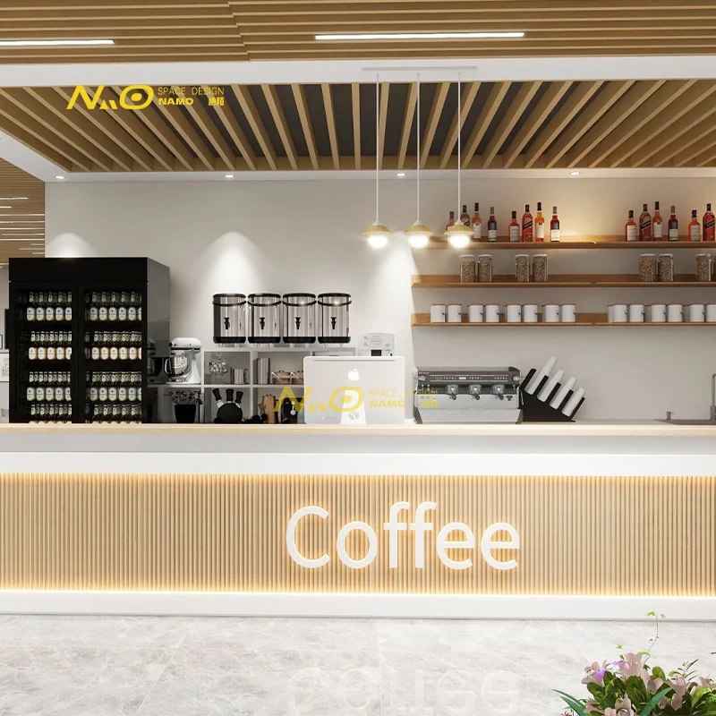 Cafe Interior Design Bar Table Display Coffee Shop Cabinet Customized ...