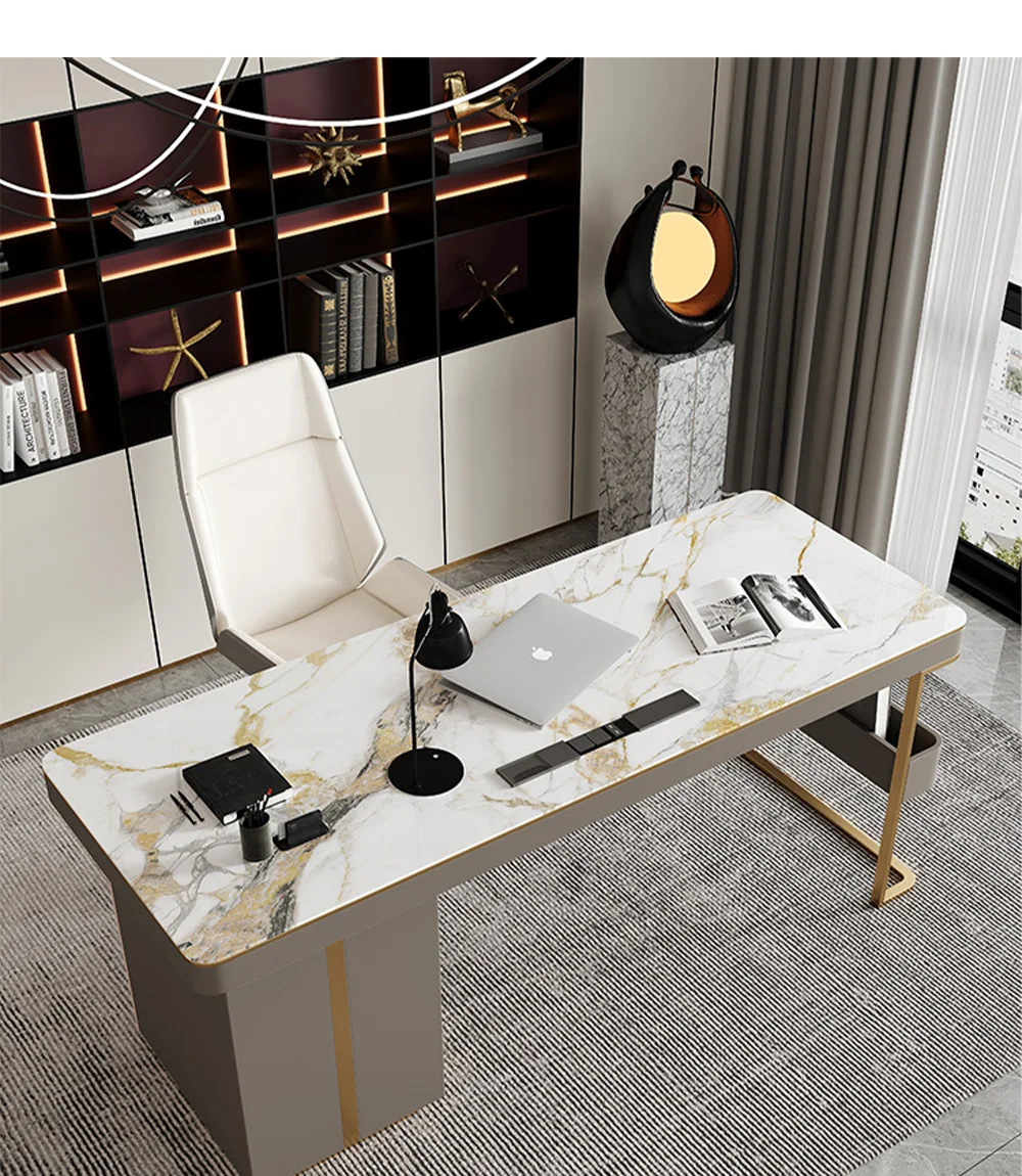 Luxury Office Computer Table - Marble Top & Metal Frame