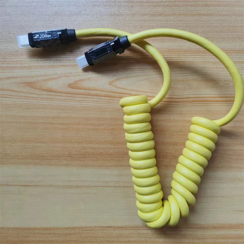 1.8M Coiled USB C to C Spring Cable 140W 20Gbps Coiled Stretched Type C ...