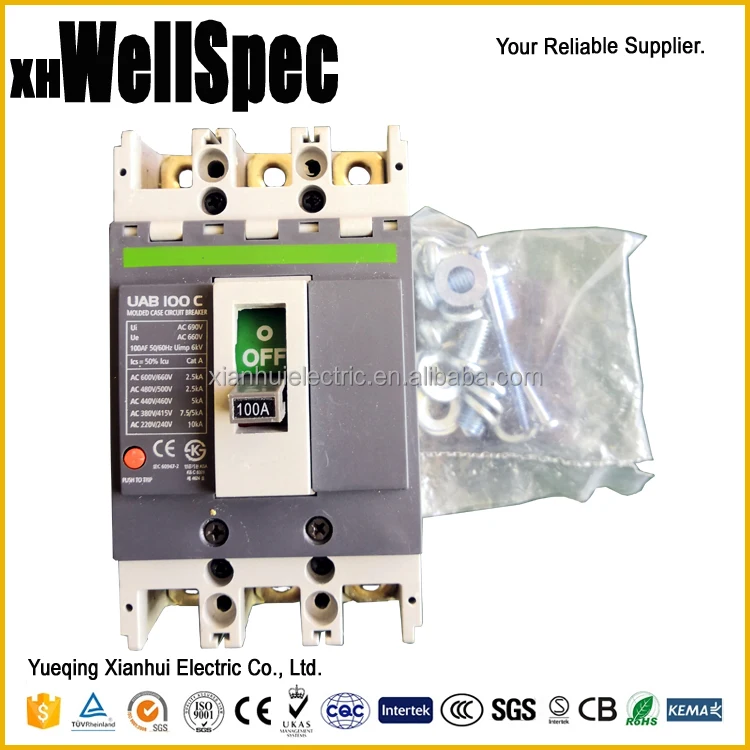 Mccb Breaker Delixi Circuit Breaker Mccb UAB 100C 3P/100A