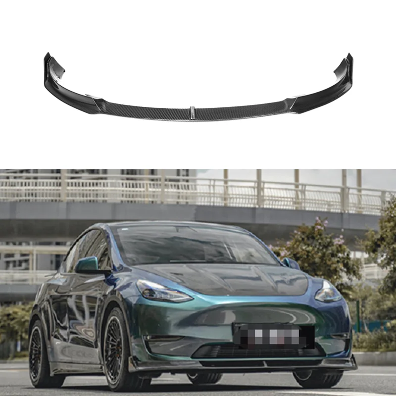 V Style New Carbon Fiber Front Bumper Lip Spoiler for Tesla Model Y ...