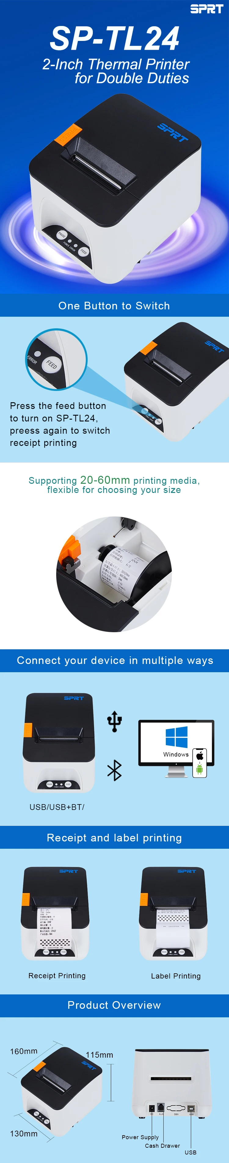 SPRT Thermal Barcode Label Printer Mini Portable Printer Printer ...