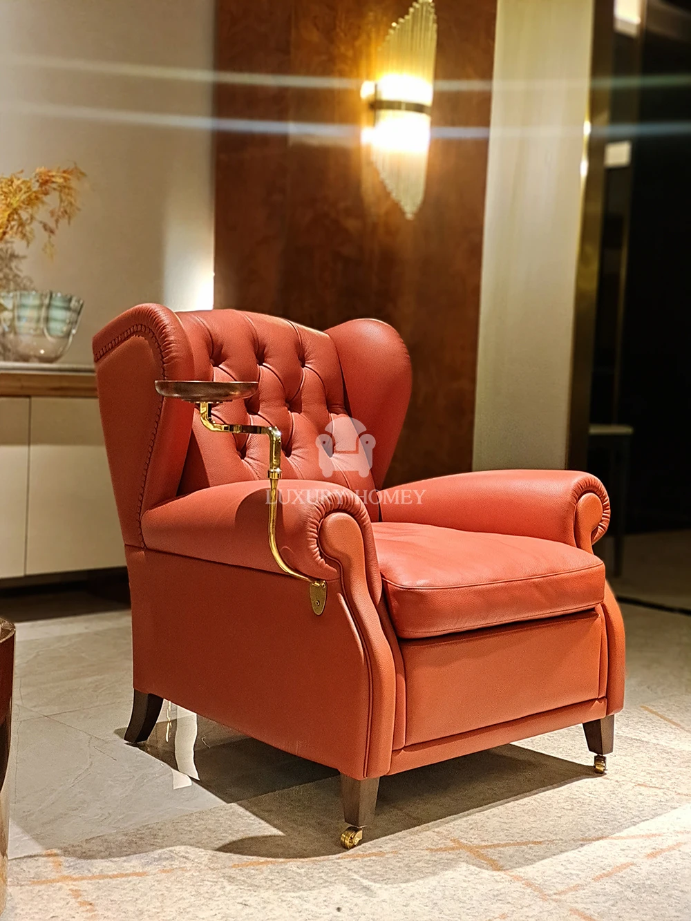 Italian Red King Throne Arm Chair - Luxury Wood & Leather