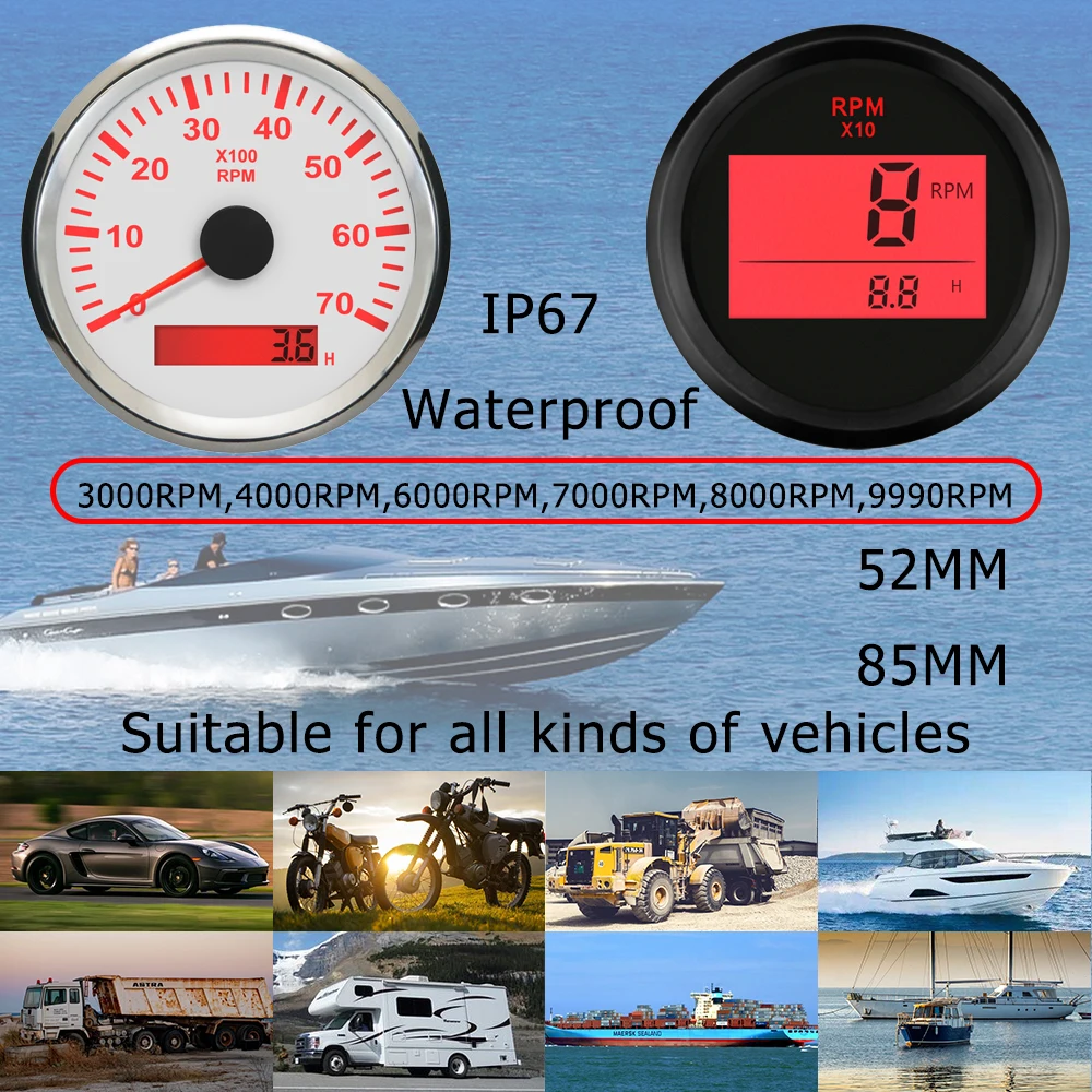ELING Digital Tachometer REV Counter Meter RPM Gauge 52mm 85mm With ...