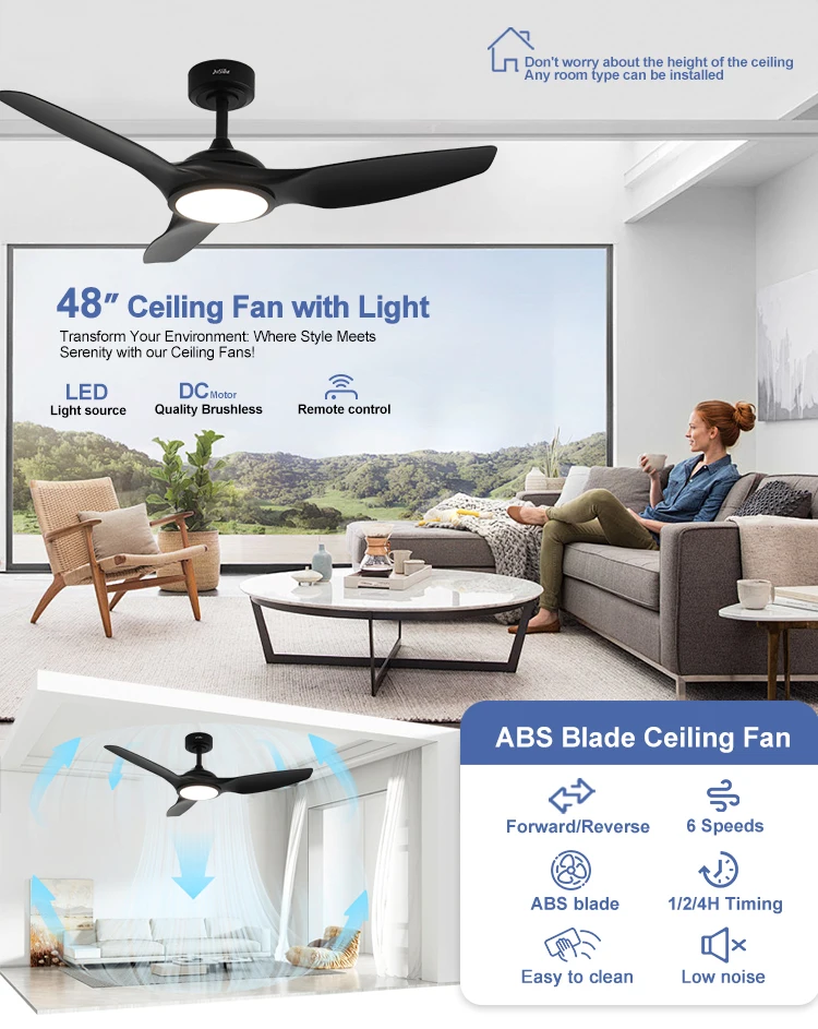 1stshine 48 Inch Small Black Electric Indoor 5 Speeds Adjustable Remote ...