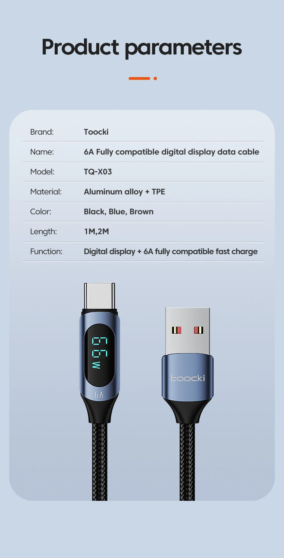 Toocki Custom Logo 6a Type C Charging Cable With Led Display 66w Usb C Cable For Samsung Phone ...
