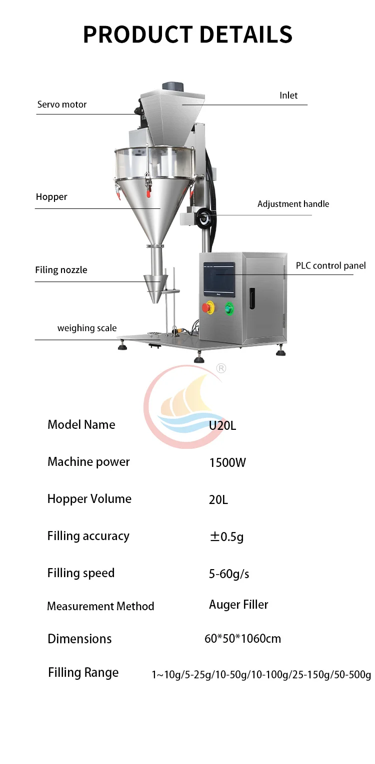 PLC Touch Screen Semi Auto Auger Powder Filling Machine with Clamp and ...