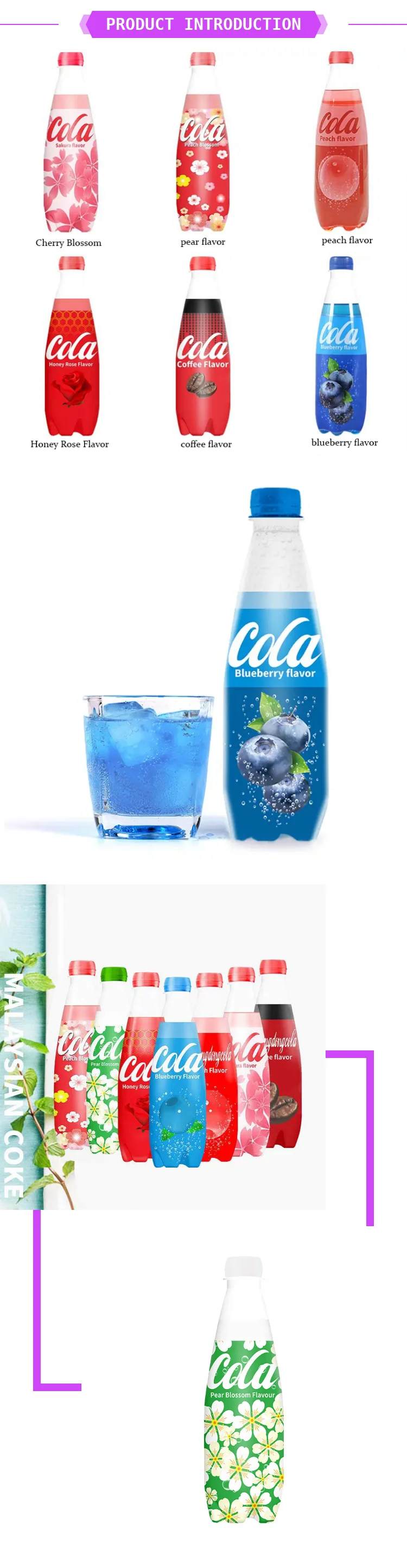 Malaysia Cola Soft Drink 400ml Blueberry Peach Flavor Cola Carbonated ...