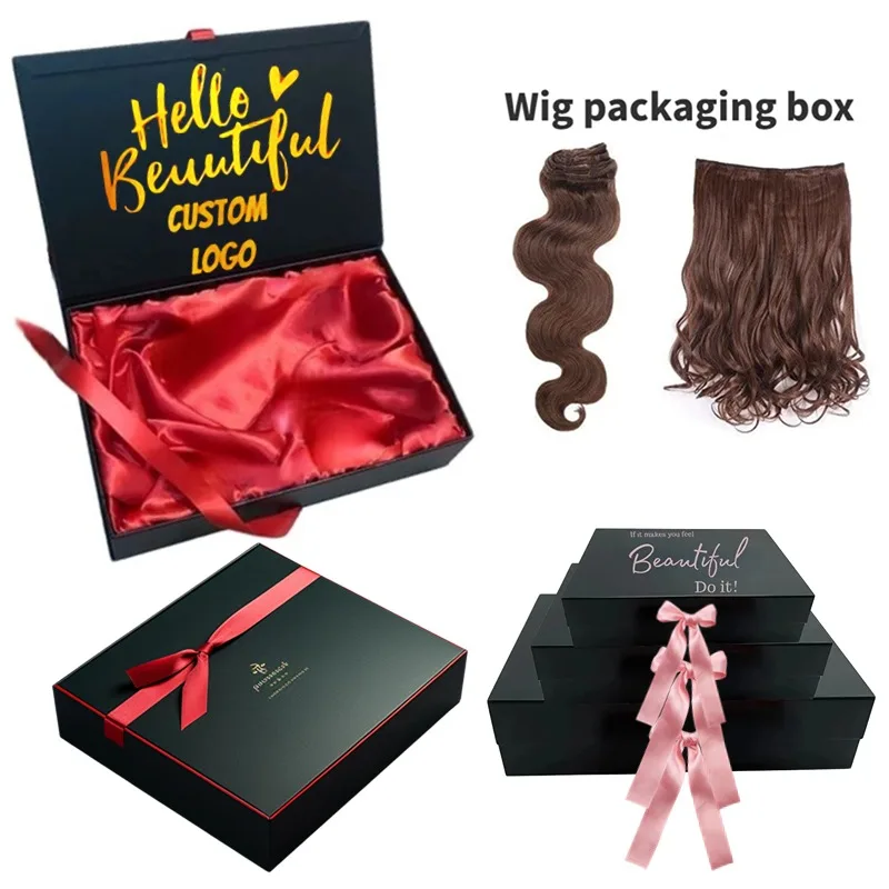 2024 Custom Pink Paper Box Package Hair Wig Boxes Magnetic Gift ...