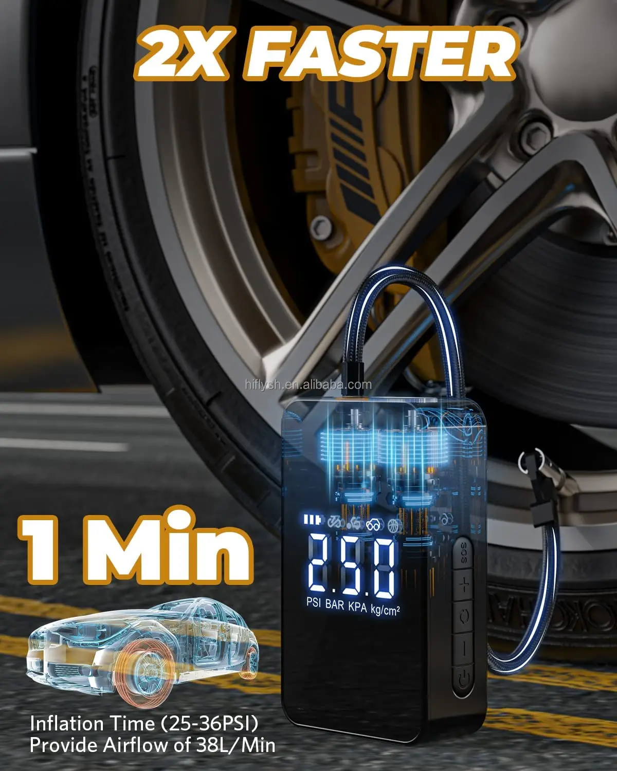 Portable Air Compressor Tire Inflator 12V Portable Air Pump With ...