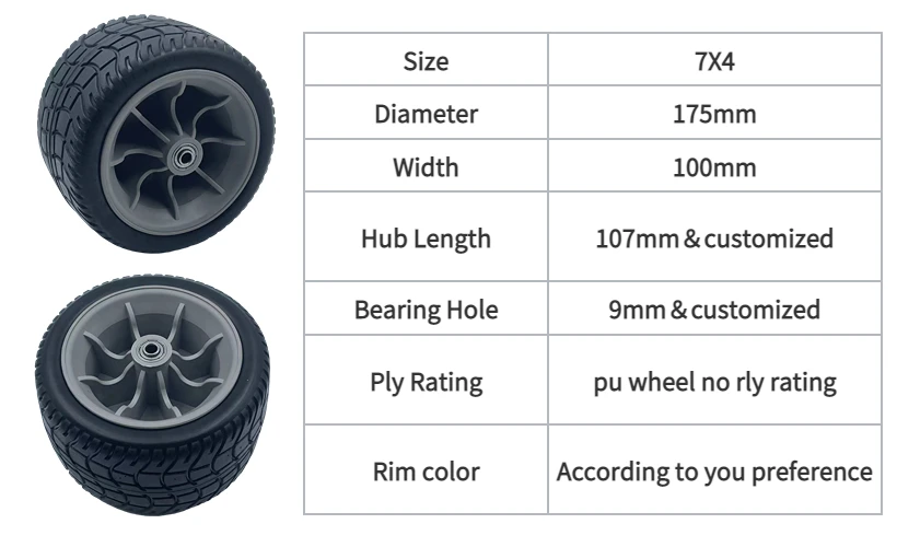 7x4 Inch Flat Free PU Foam Beach Wagon Folding Cart Tire Wheel