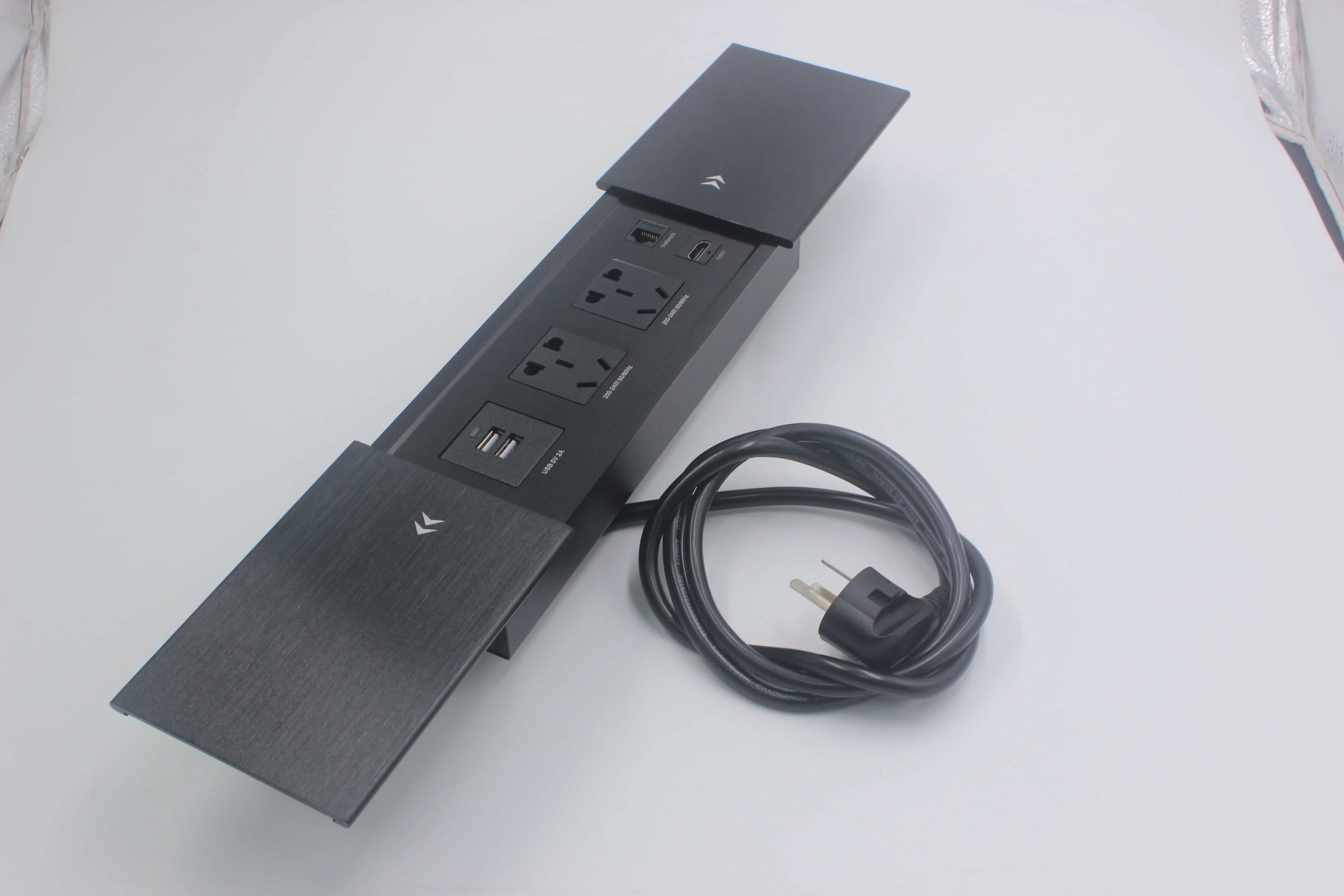 Sliding Cover Table Desk - Hidden Power Outlets for Convenience