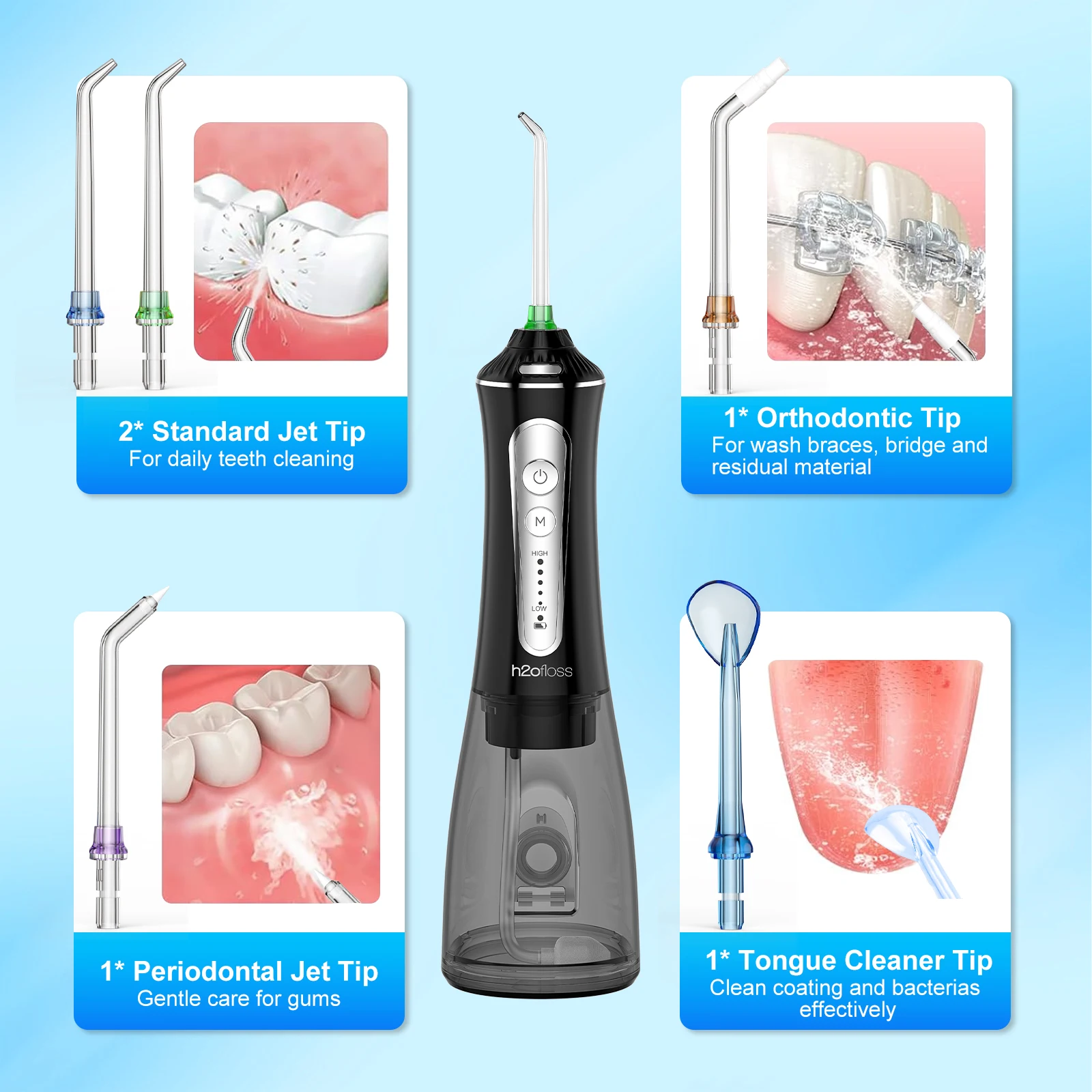 H2ofloss Newest Professional Cordless Oral Irrigator Portable Electric ...