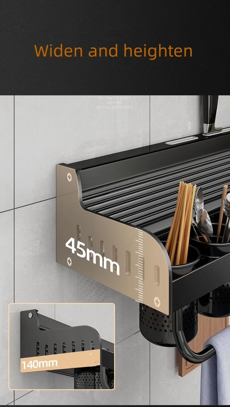 Custom Wall Mounted Punch-free Spice Rack Organizer Kitchen Chopstick ...