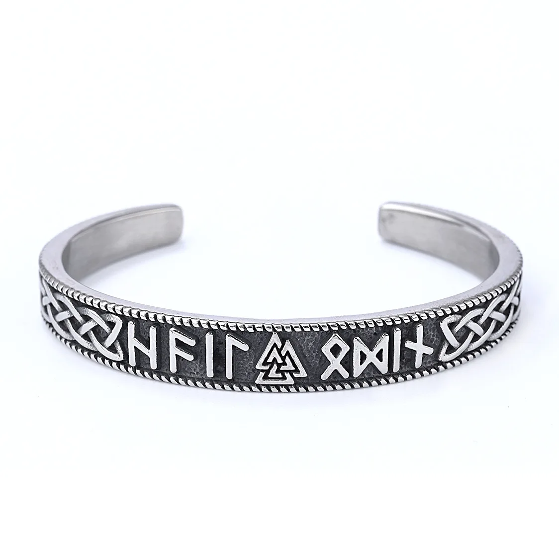 Nordic Viking Rune Valknut Stainless Steel Open Bracelet Mantra Cuff ...