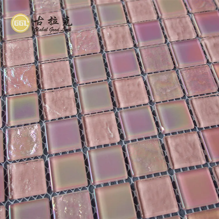 Crystal pink square Shape Glass Mosaic Tile Sheets for Interior Design ...