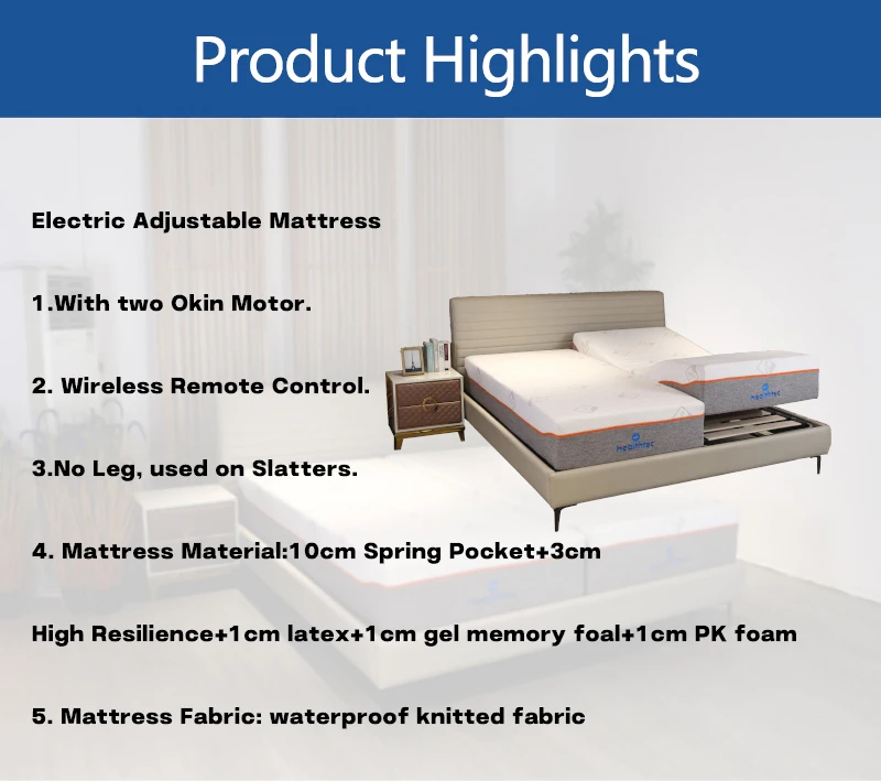 Wireless Remote Control Adjustable Electric Bed With Massager Okin ...