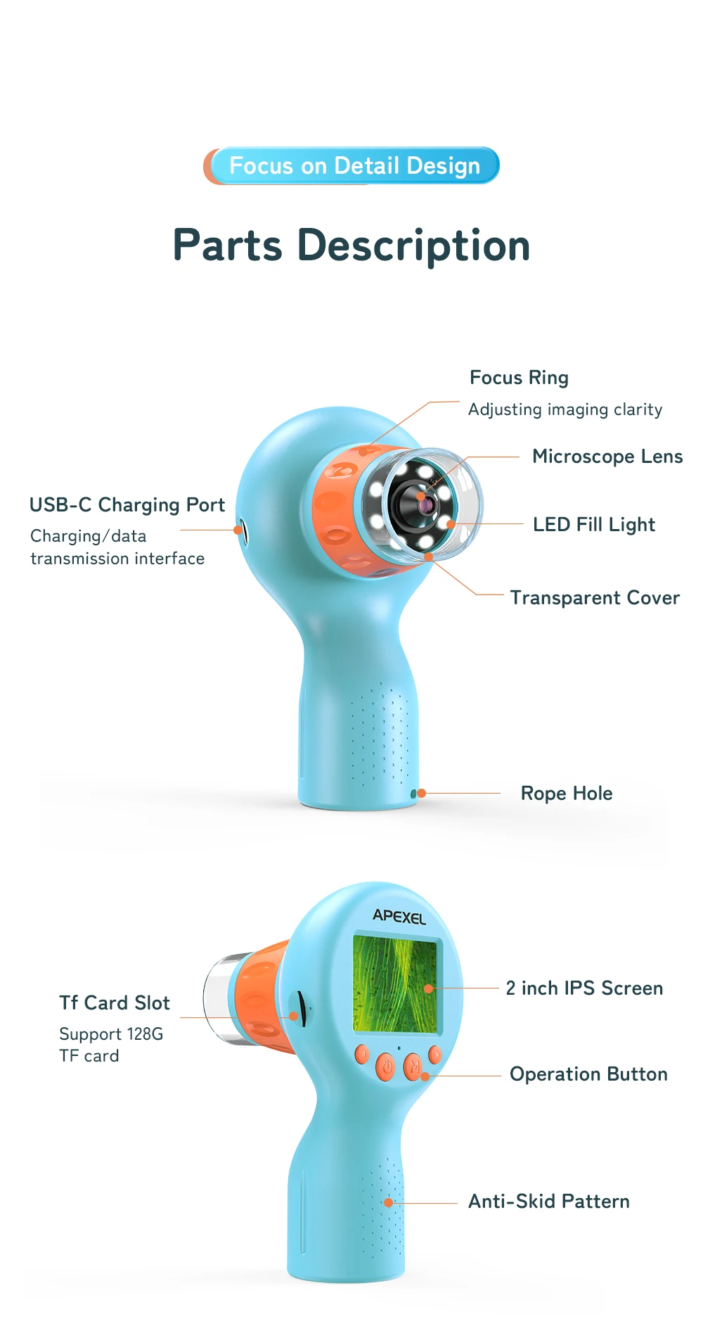 APEXEL New Handheld 800X Digital Children's Microscope with Zoom ...