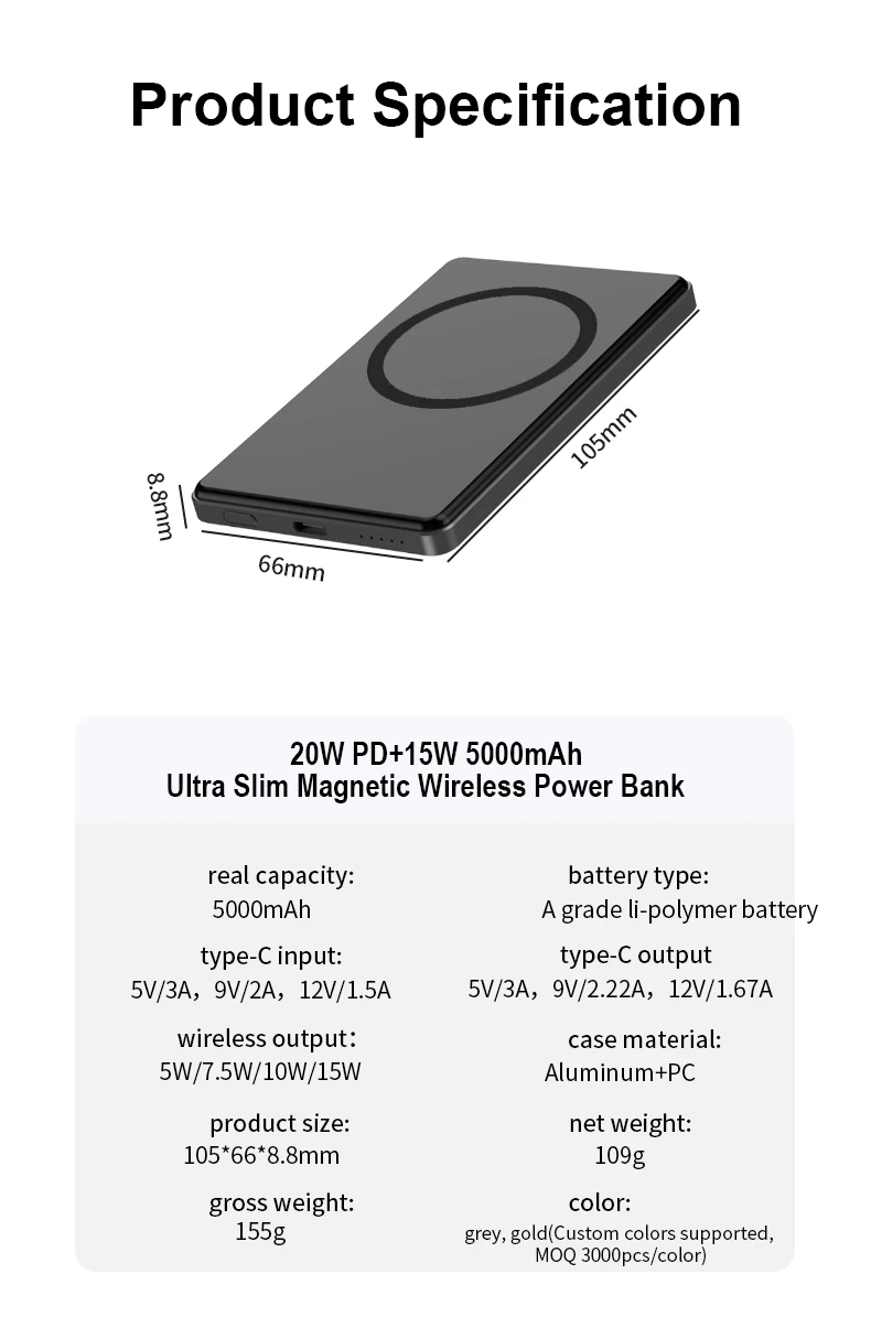 Wholesale Custom Logo Light Thin Slim Design 5000mah Magnetic Wireless ...