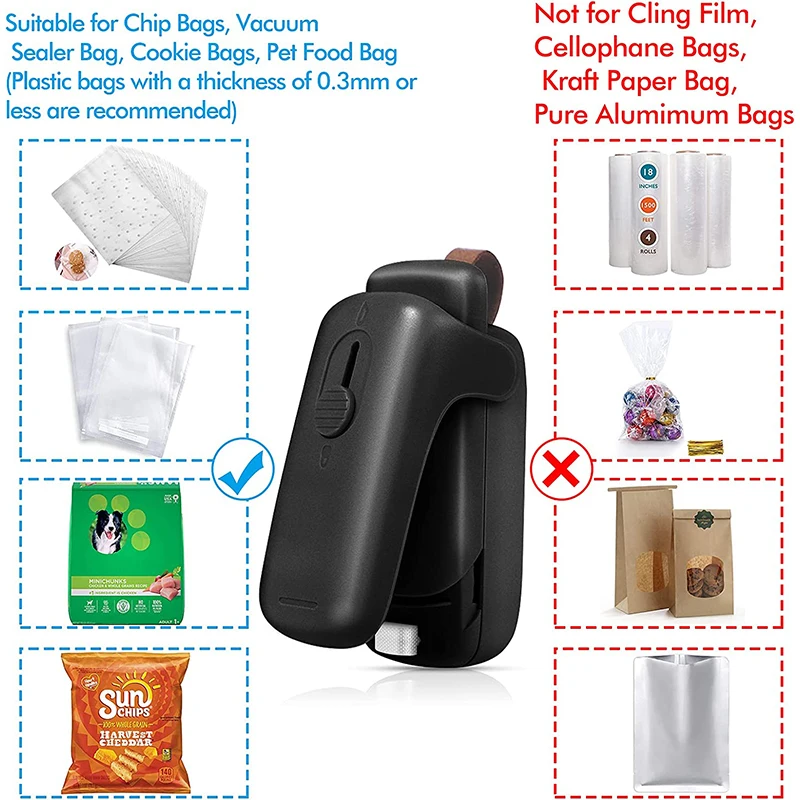 2 in 1 Mini Bag Sealers Portable Heat Sealers Cutter Rechargeable ...