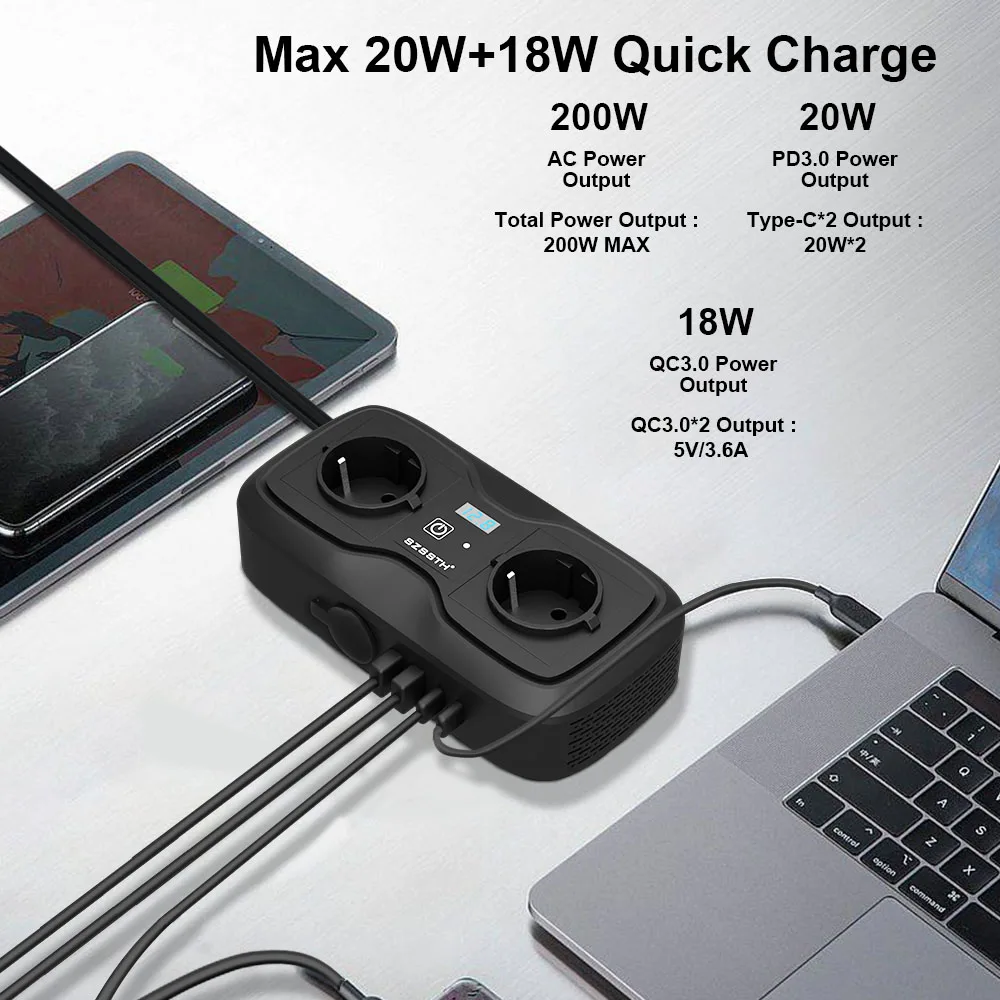 200W DC 12V to AC 220V Car Inverter - Reliable Power Conversion