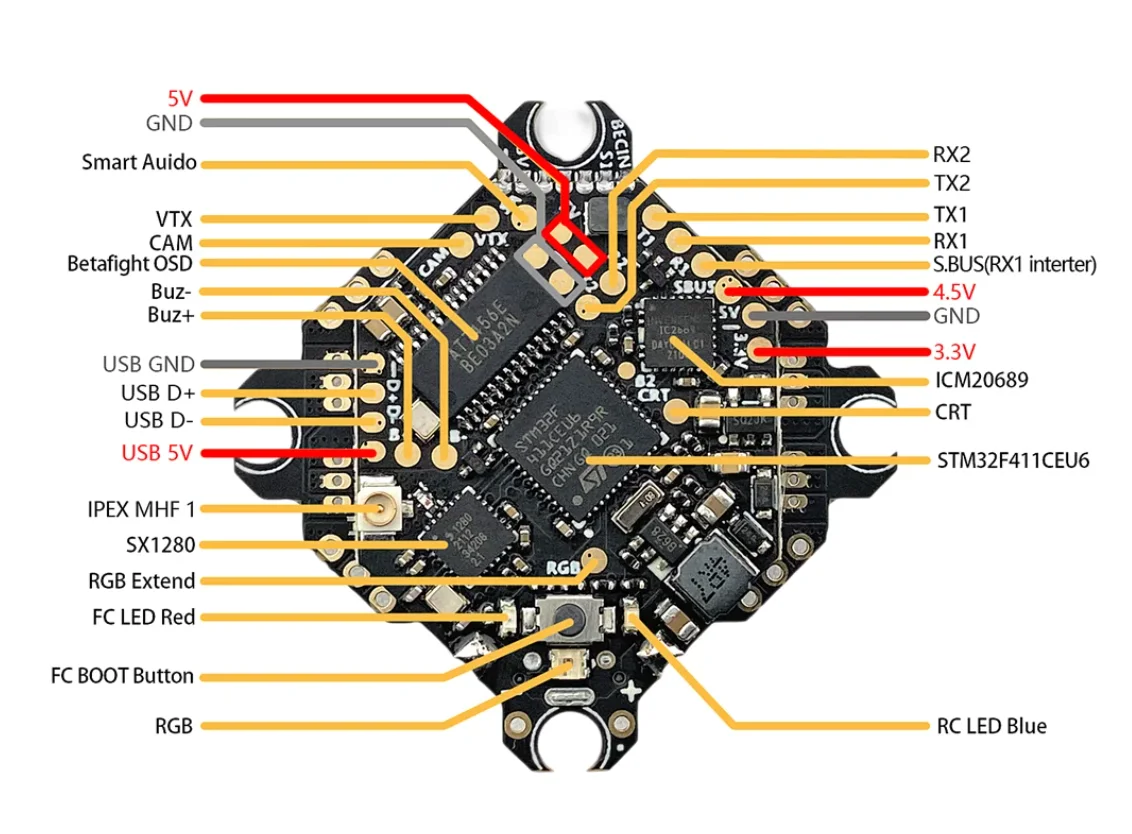Contrôleur De Vol Darwinfpv Expresslrs Elrs Aio F4 Fc Fpv Bluejay 2.4g ...
