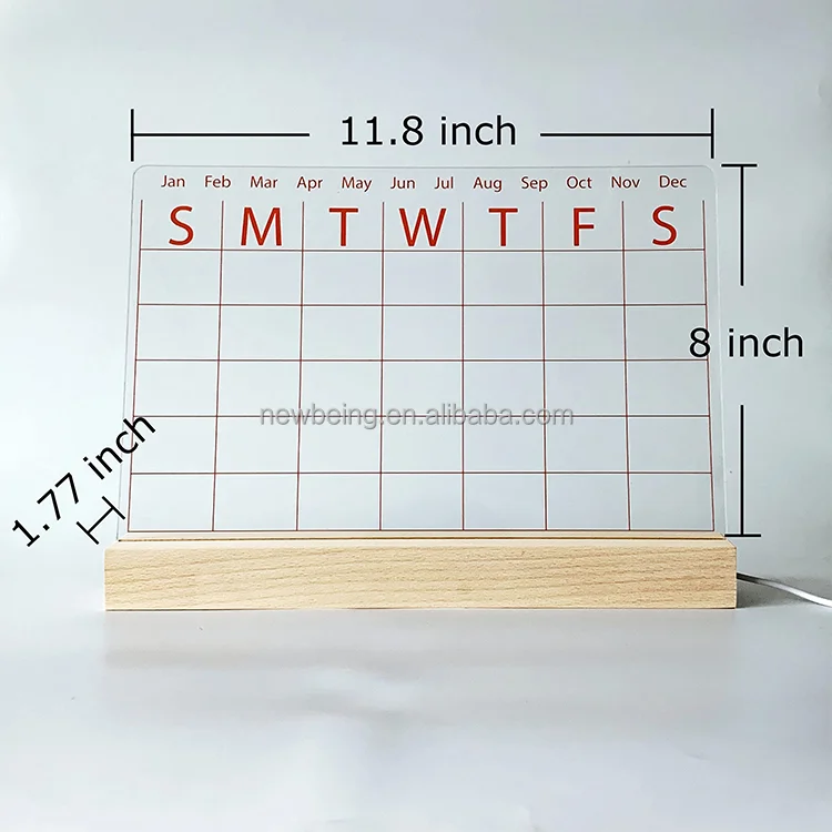 Acrylic Dry Erase Calendar Whiteboard With Illuminated Led Light Up ...