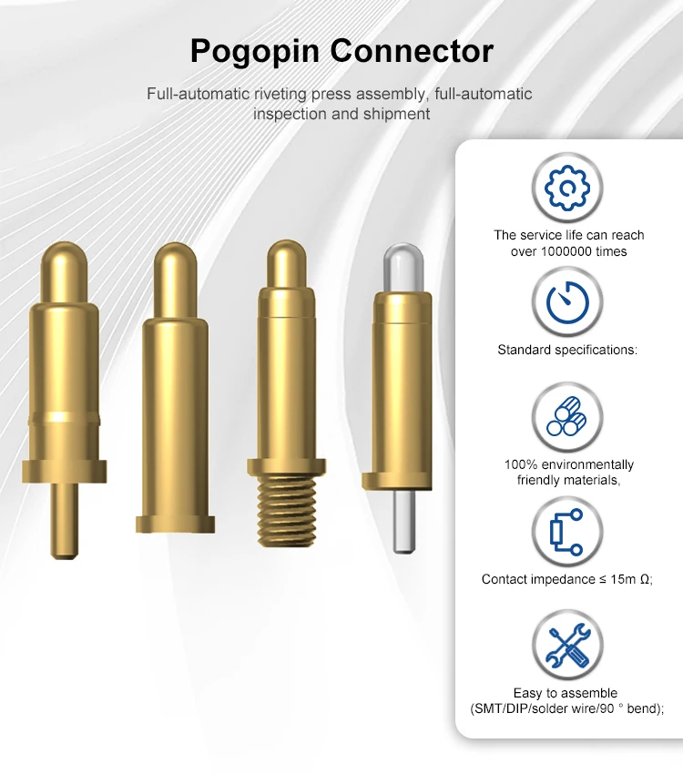 High Current Pogo Pin Connector Ni Brass Pin 0.7mm Golden DC 12V 1A Max ...