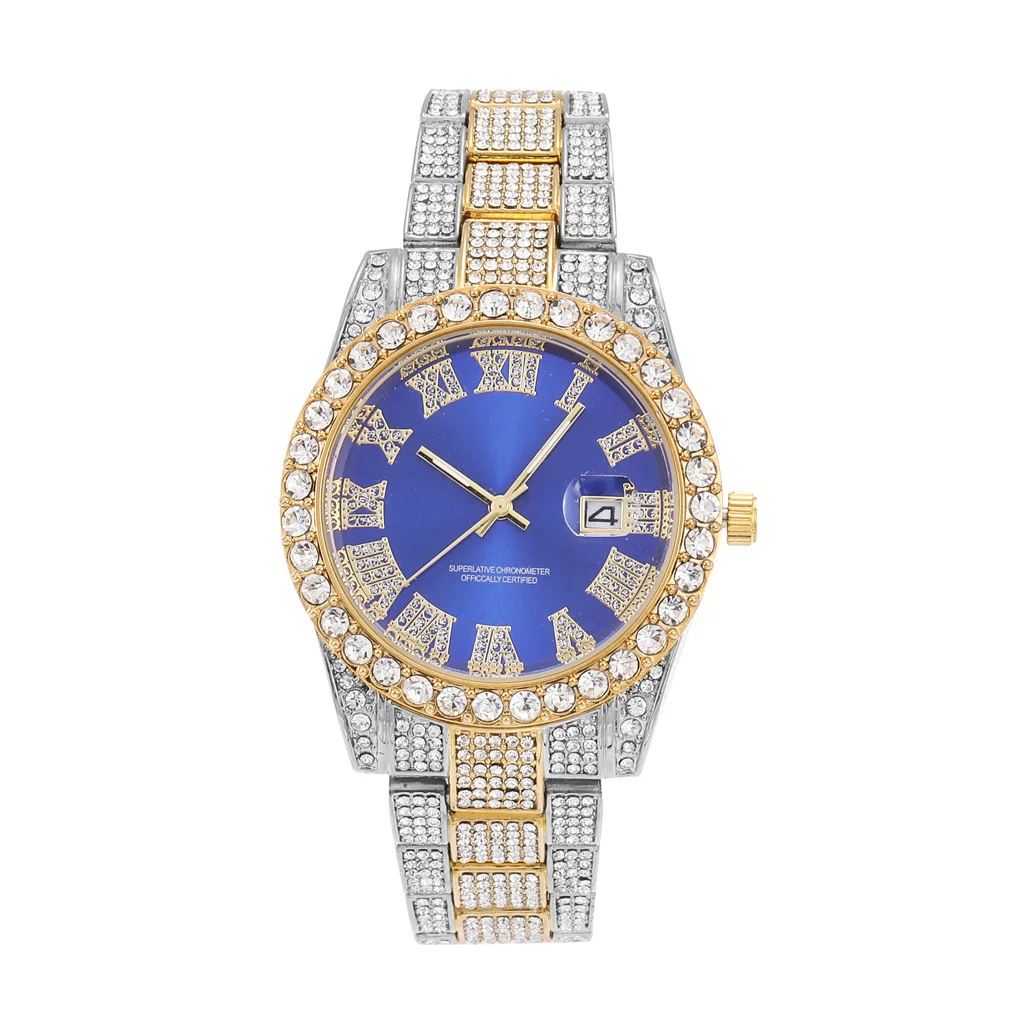 Watch Hip Hop Bling Diamonds Iced Out Stainless Steel Roman Numerals ...