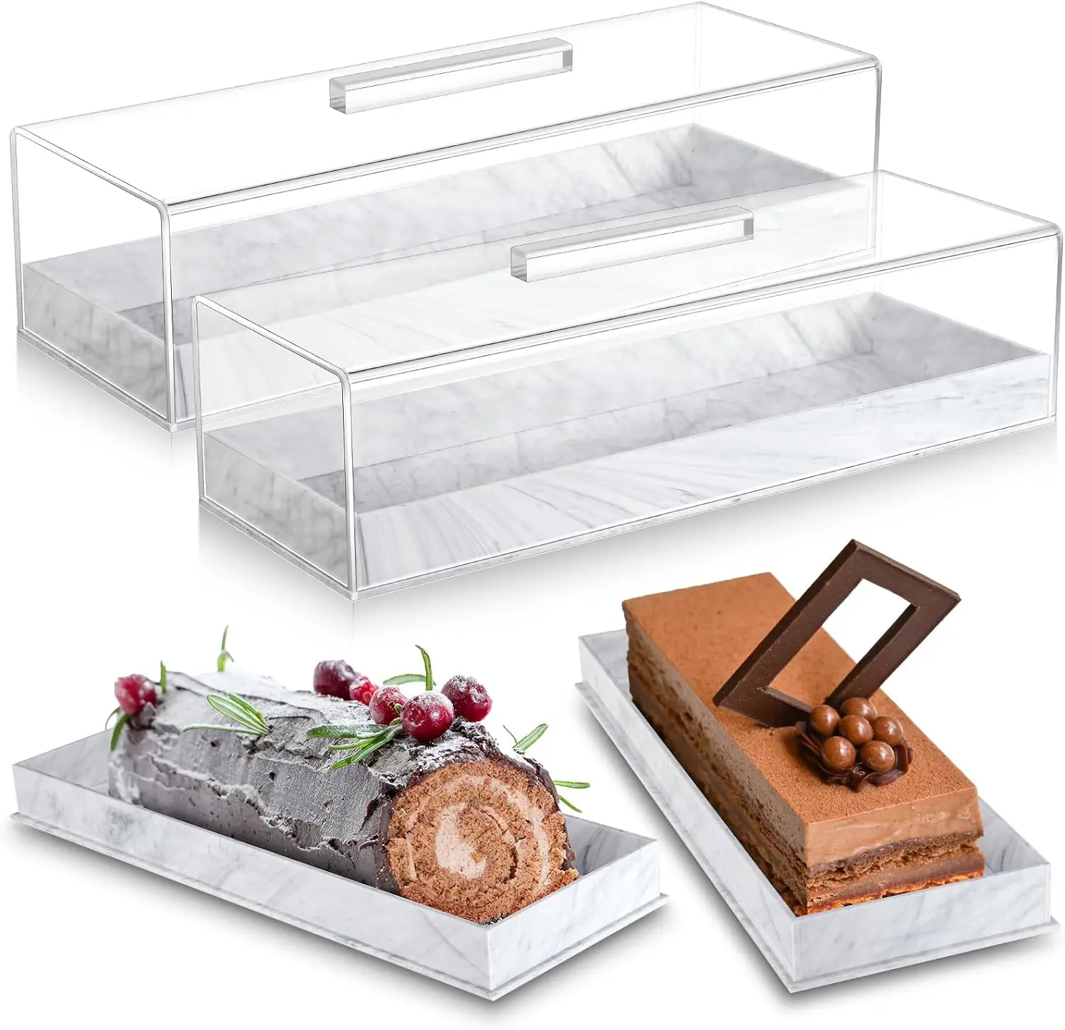 Acrylic Bread Box Rectangular Cake Tray With Lid Food Tray Dessert Cake ...