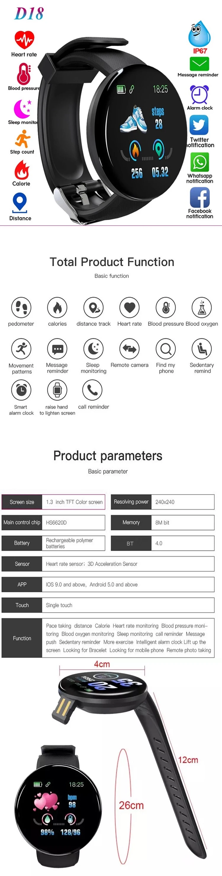 Cheap Smartwatch D18s Round Montre Intelligente Bracelet Digital Sport ...