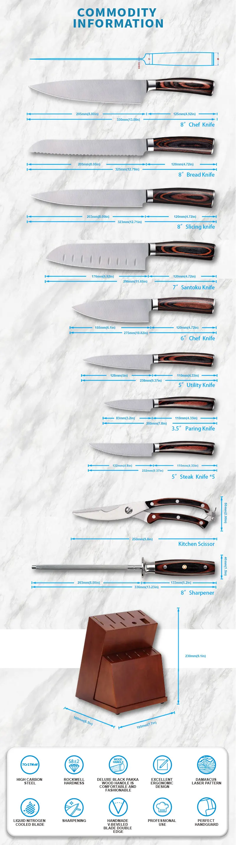 Konoll 16-piece Premium Kitchen Knife Set With Wooden Block Home ...