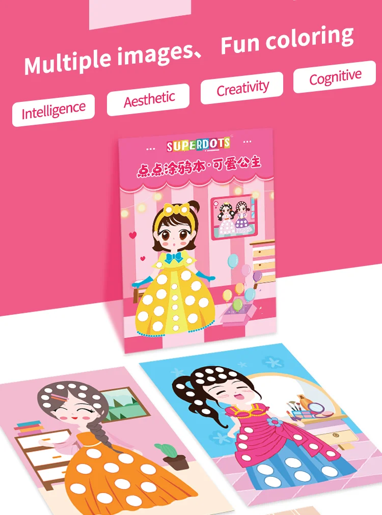 Lovely Princess Cartoon Doodle Coloring Books Painting Dot Markers Kids ...