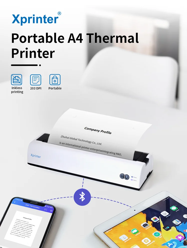 Mini Printer A4 Paper Size Bluetooth Thermal Printer A4 Suitable For ...