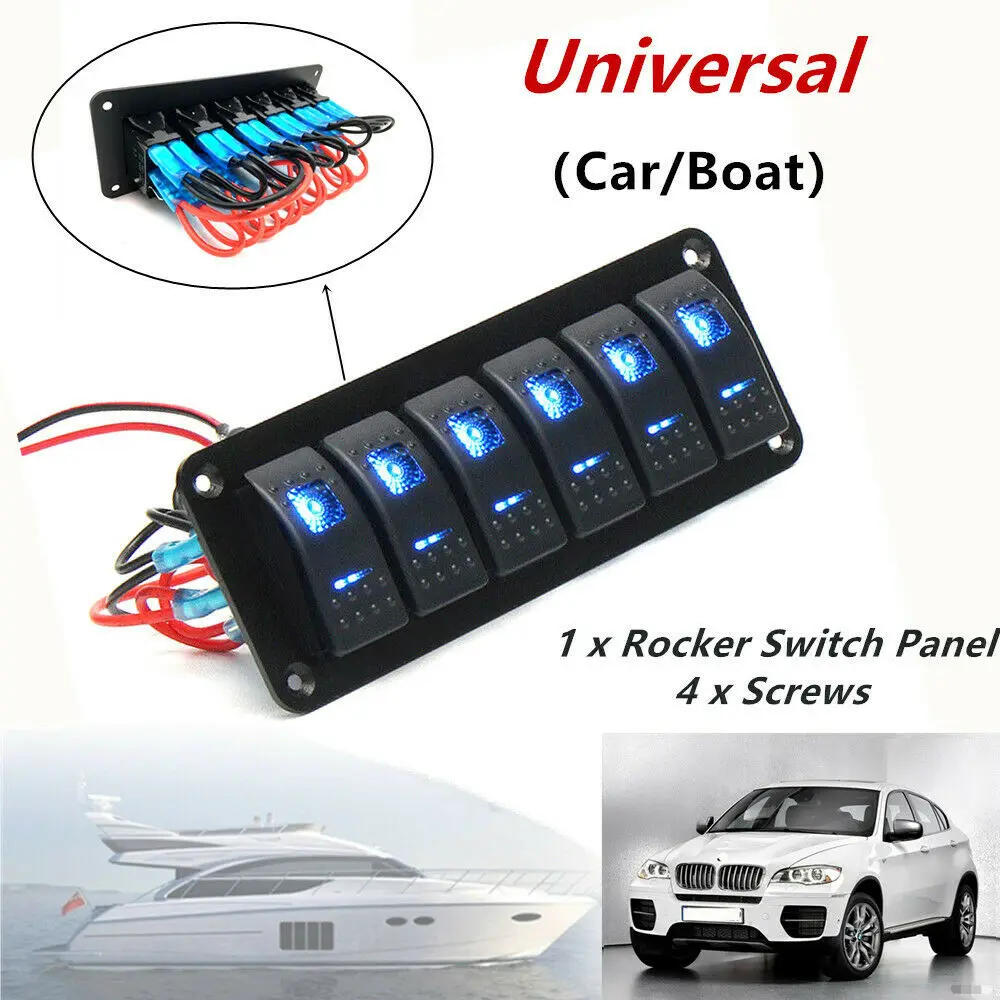 6 Gang Marine Rocker Switch Panel 12v-24v Waterproof Automotive On Off ...