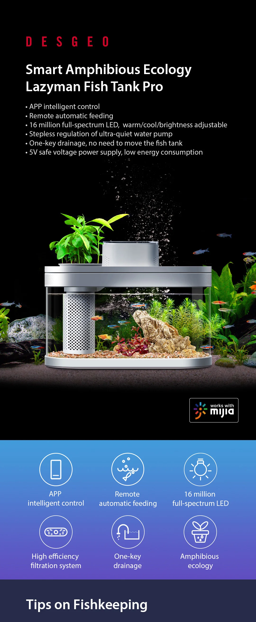 DESGEO Geometry Amphibious Eco Fish Tank Pro with WIFI Box