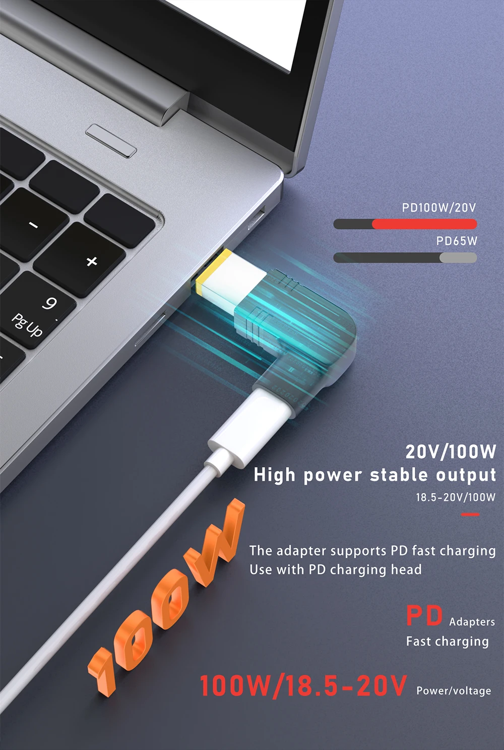 USB to Dc PD 100W Laptop Power Charger Power Adapter Connector Type-C ...