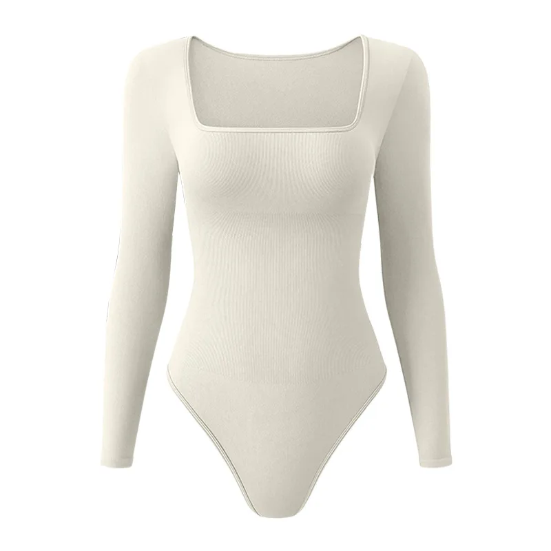 Custom Ribbed Fitness Jumper Body Suit Top Slim One Piece Romper Square ...