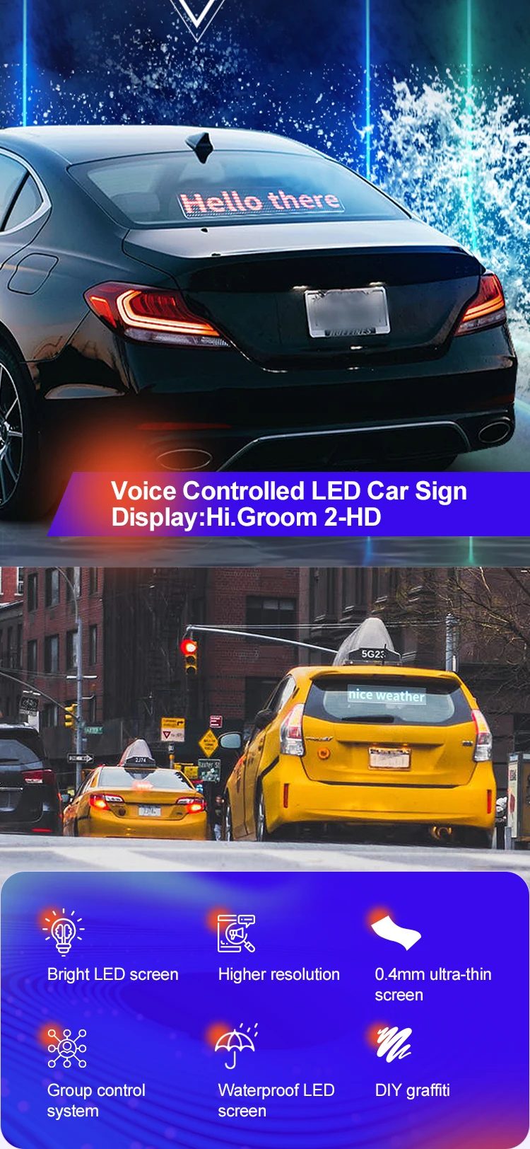 Scrolling Flexible USB LED Car Sign App Control DIY Text Animation ...