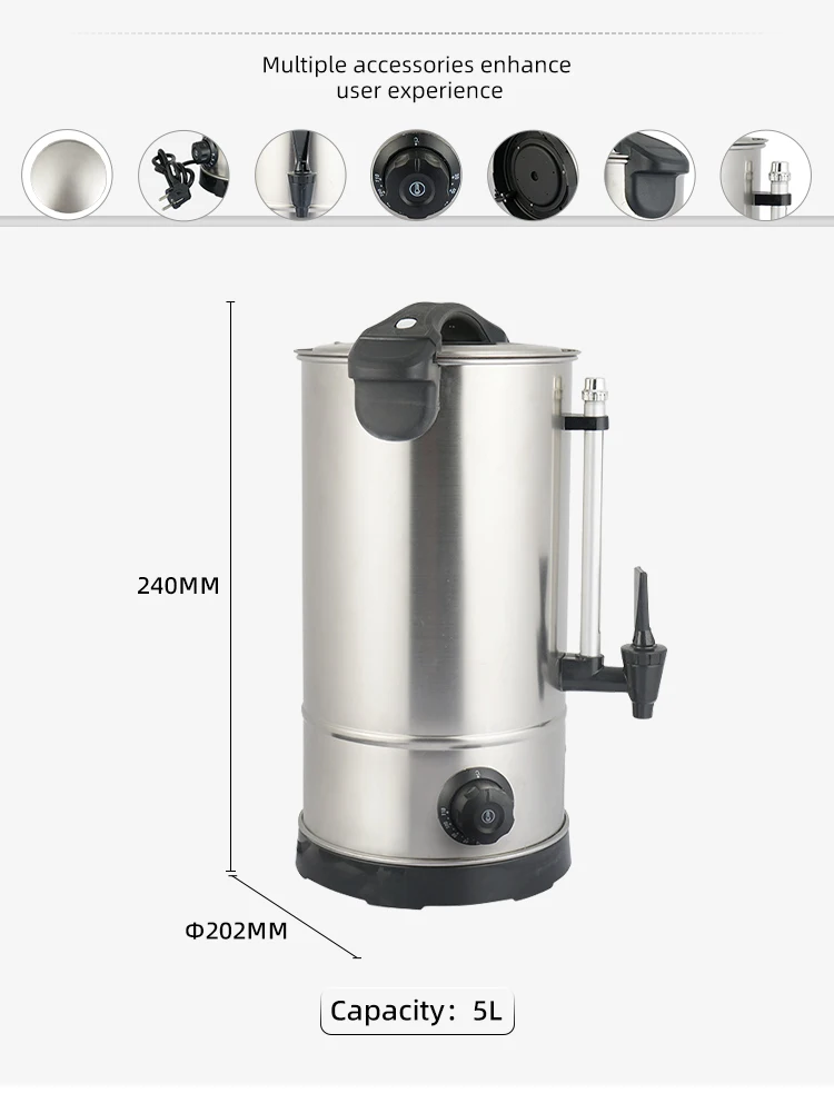 Stainless Steel 5L Commercial Electric Boiling Water Machine Coffee Urn ...
