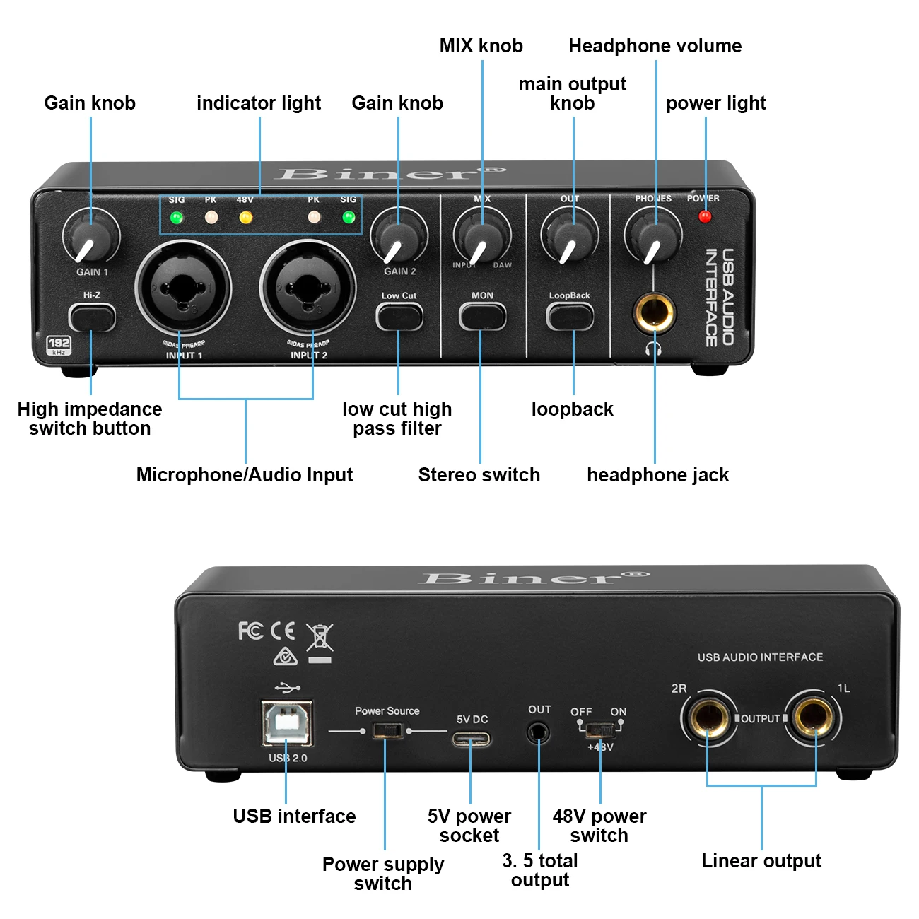 24bit 192khz Audio Interface USB - Professional Studio Sound